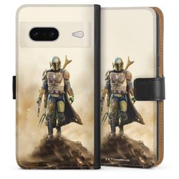 DeinDesign Google Pixel 7 Handy Klapph&uuml;lle Handyh&uuml;lle aus Kunst Leder schwarz Flip Case Official Licensed Product The Mandalorian Star Wars Sideflip mit langer 