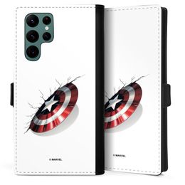 DeinDesign Galaxy S22 Ultra Handy Klapph&uuml;lle Handyh&uuml;lle aus Kunst Leder schwarz Flip Case Captain America Official Licensed Product Marvel Sideflip mit langer 