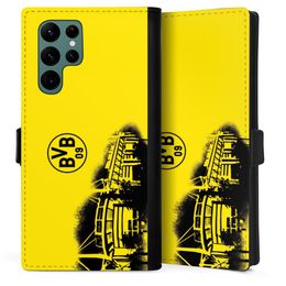 DeinDesign Galaxy S22 Ultra Handy Klapph&uuml;lle Handyh&uuml;lle aus Kunst Leder schwarz Flip Case Stadium Bvb Borussia Dortmund Sideflip mit langer Lasche