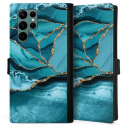 DeinDesign Galaxy S22 Ultra Handy Klapph&uuml;lle Handyh&uuml;lle aus Kunst Leder schwarz Flip Case Marble Gemstone Glitzer Sideflip mit langer Lasche