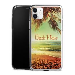 DeinDesign iPhone 11 Handy Slim Case Silikon Handyh&uuml;lle transparent H&uuml;lle extra d&uuml;nn Beach Palm Tree Urlaub Silikon Slim Case