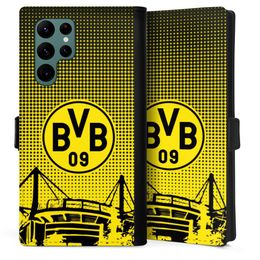 DeinDesign Galaxy S22 Ultra Handy Klapph&uuml;lle Handyh&uuml;lle aus Kunst Leder schwarz Flip Case Bvb Stadium Borussia Dortmund Sideflip mit langer Lasche