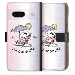 DeinDesign Google Pixel 7 Handy Klapph&uuml;lle Handyh&uuml;lle aus Kunst Leder schwarz Flip Case Snoopy Official Licensed Product Peanuts Sideflip mit langer Lasche
