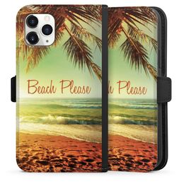 DeinDesign iPhone 11 Pro Handy Klapph&uuml;lle Handyh&uuml;lle aus Kunst Leder schwarz Flip Case Beach Palm Tree Urlaub Sideflip mit Lasche