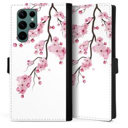 DeinDesign Galaxy S22 Ultra Handy Klapph&uuml;lle Handyh&uuml;lle aus Kunst Leder schwarz Flip Case Aisa Japan Cherry Blossom Sideflip mit langer Lasche