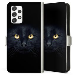 DeinDesign Galaxy A52s 5G Handy Klapph&uuml;lle Handyh&uuml;lle aus Kunst Leder wei&szlig; Flip Case Eye Cat Black Sideflip mit Lasche