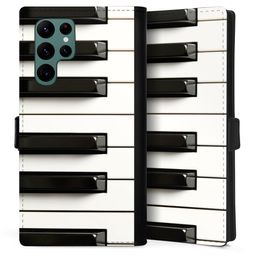 DeinDesign Galaxy S22 Ultra Handy Klapph&uuml;lle Handyh&uuml;lle aus Kunst Leder schwarz Flip Case Klavier Music Piano Sideflip mit langer Lasche