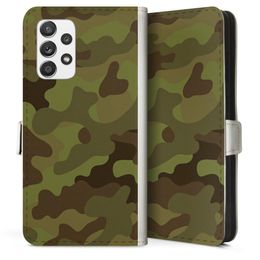 DeinDesign Galaxy A52s 5G Handy Klapph&uuml;lle Handyh&uuml;lle aus Kunst Leder wei&szlig; Flip Case Camouflage Tarnmuster Army Sideflip mit Lasche