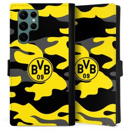 DeinDesign Galaxy S22 Ultra Handy Klapph&uuml;lle Handyh&uuml;lle aus Kunst Leder schwarz Flip Case Borussia Dortmund Merchandise Bvb Sideflip mit langer Lasche
