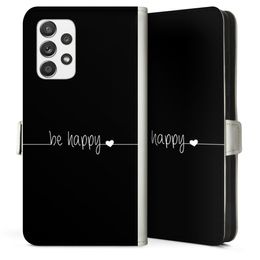 DeinDesign Galaxy A52s 5G Handy Klapph&uuml;lle Handyh&uuml;lle aus Kunst Leder wei&szlig; Flip Case Happiness Statement Sayings Sideflip mit Lasche