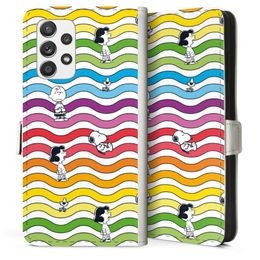 DeinDesign Galaxy A52s 5G Handy Klapph&uuml;lle Handyh&uuml;lle aus Kunst Leder wei&szlig; Flip Case Snoopy Muster Peanuts Sideflip mit Lasche
