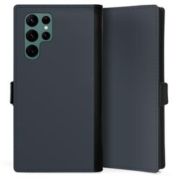 DeinDesign Galaxy S22 Ultra Handy Klapph&uuml;lle Handyh&uuml;lle aus Kunst Leder schwarz Flip Case Anthracite Grey Unicoloured Sideflip mit langer Lasche