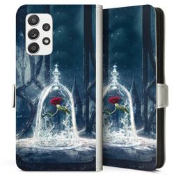 DeinDesign Galaxy A52s 5G Handy Klapph&uuml;lle Handyh&uuml;lle aus Kunst Leder wei&szlig; Flip Case Rose The Beauty And The Beast Disney Princess Sideflip mit Lasche