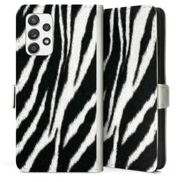 DeinDesign Galaxy A52s 5G Handy Klapph&uuml;lle Handyh&uuml;lle aus Kunst Leder wei&szlig; Flip Case Fur Muster Zebra Sideflip mit Lasche