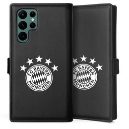 DeinDesign Galaxy S22 Ultra Handy Klapph&uuml;lle Handyh&uuml;lle aus Kunst Leder schwarz Flip Case Fcb Transparent Fc Bayern M&uuml;nchen Sideflip mit langer Lasche
