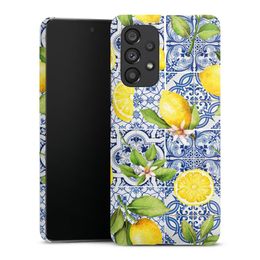 DeinDesign Galaxy A53 5G Handy Premium Case Smartphone Handyh&uuml;lle Schutzh&uuml;lle gl&auml;nzend Lemon Greece Muster Premium Case