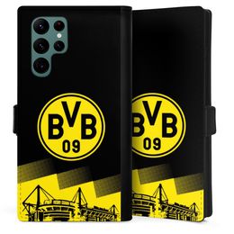 DeinDesign Galaxy S22 Ultra Handy Klapph&uuml;lle Handyh&uuml;lle aus Kunst Leder schwarz Flip Case Borussia Dortmund Stadium Bvb Sideflip mit langer Lasche