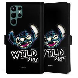 DeinDesign Galaxy S22 Ultra Handy Klapph&uuml;lle Handyh&uuml;lle aus Kunst Leder schwarz Flip Case Lilo & Stitch Disney Official Licensed Product Sideflip mit langer 