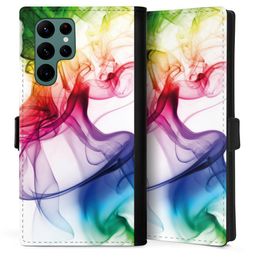 DeinDesign Galaxy S22 Ultra Handy Klapph&uuml;lle Handyh&uuml;lle aus Kunst Leder schwarz Flip Case Rainbow Colour Water Sideflip mit langer Lasche