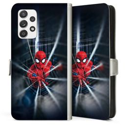 DeinDesign Galaxy A52s 5G Handy Klapph&uuml;lle Handyh&uuml;lle aus Kunst Leder wei&szlig; Flip Case Kinofilm Marvel Spiderman Sideflip mit Lasche