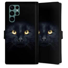 DeinDesign Galaxy S22 Ultra Handy Klapph&uuml;lle Handyh&uuml;lle aus Kunst Leder schwarz Flip Case Eye Cat Black Sideflip mit langer Lasche