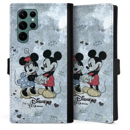 DeinDesign Galaxy S22 Ultra Handy Klapph&uuml;lle Handyh&uuml;lle aus Kunst Leder schwarz Flip Case Vintage Disney Sideflip mit langer Lasche