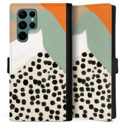 DeinDesign Galaxy S22 Ultra Handy Klapph&uuml;lle Handyh&uuml;lle aus Kunst Leder schwarz Flip Case Abstract Boho Kunst Sideflip mit langer Lasche