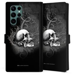 DeinDesign Galaxy S22 Ultra Handy Klapph&uuml;lle Handyh&uuml;lle aus Kunst Leder schwarz Flip Case Gothic Skull Skulls Sideflip mit langer Lasche