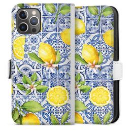 DeinDesign iPhone 12 Pro Handy Klapph&uuml;lle Handyh&uuml;lle aus Kunst Leder wei&szlig; Flip Case Muster Greece Lemon Sideflip mit Lasche
