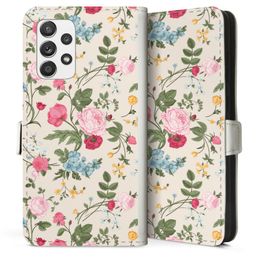 DeinDesign Galaxy A52s 5G Handy Klapph&uuml;lle Handyh&uuml;lle aus Kunst Leder wei&szlig; Flip Case Ornament Flowers Vintage Sideflip mit Lasche