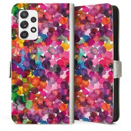 DeinDesign Galaxy A52s 5G Handy Klapph&uuml;lle Handyh&uuml;lle aus Kunst Leder wei&szlig; Flip Case Water Colour Colourful Points Sideflip mit Lasche