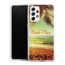 DeinDesign Galaxy A33 5G Handy Silikon H&uuml;lle Case wei&szlig; Handyh&uuml;lle Beach Palm Tree Urlaub Silikon Case