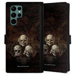 DeinDesign Galaxy S22 Ultra Handy Klapph&uuml;lle Handyh&uuml;lle aus Kunst Leder schwarz Flip Case Gothic Art Skulls Sideflip mit langer Lasche