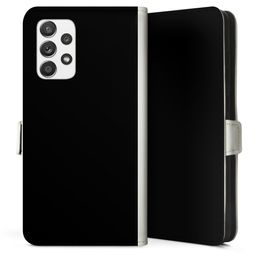 DeinDesign Galaxy A52s 5G Handy Klapph&uuml;lle Handyh&uuml;lle aus Kunst Leder wei&szlig; Flip Case Colour Black Unicoloured Sideflip mit Lasche
