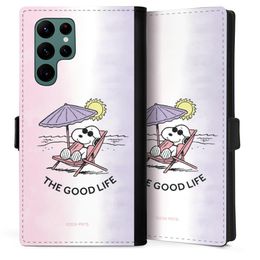 DeinDesign Galaxy S22 Ultra Handy Klapph&uuml;lle Handyh&uuml;lle aus Kunst Leder schwarz Flip Case Snoopy Official Licensed Product Peanuts Sideflip mit langer Lasche