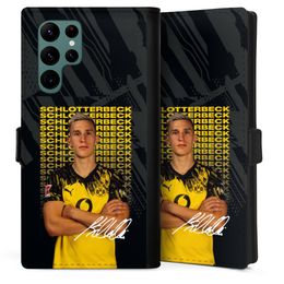 DeinDesign Galaxy S22 Ultra Handy Klapph&uuml;lle Handyh&uuml;lle aus Kunst Leder schwarz Flip Case Borussia Dortmund Nico Schlotterbeck Bvb Sideflip mit langer Lasche