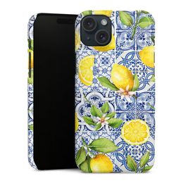 DeinDesign iPhone 15 Plus Handy Premium Case Smartphone Handyh&uuml;lle Schutzh&uuml;lle gl&auml;nzend Muster Greece Lemon Premium Case