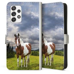 DeinDesign Galaxy A52s 5G Handy Klapph&uuml;lle Handyh&uuml;lle aus Kunst Leder wei&szlig; Flip Case Horse Nature Meadow Sideflip mit Lasche