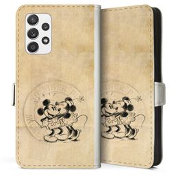 DeinDesign Galaxy A52s 5G Handy Klapph&uuml;lle Handyh&uuml;lle aus Kunst Leder wei&szlig; Flip Case Minnie Mouse Vintage Mickey Mouse Sideflip mit Lasche