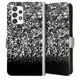 DeinDesign Galaxy A52s 5G Handy Klapph&uuml;lle Handyh&uuml;lle aus Kunst Leder wei&szlig; Flip Case Muster Snowflake Glitzer Sideflip mit Lasche