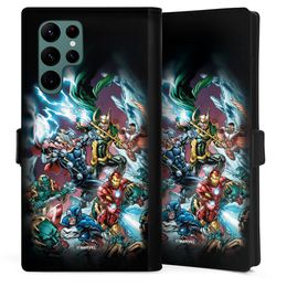 DeinDesign Galaxy S22 Ultra Handy Klapph&uuml;lle Handyh&uuml;lle aus Kunst Leder schwarz Flip Case Avengers Marvel Comic Sideflip mit langer Lasche