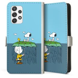 DeinDesign Galaxy A52s 5G Handy Klapph&uuml;lle Handyh&uuml;lle aus Kunst Leder wei&szlig; Flip Case Peanuts Children Snoopy Sideflip mit Lasche
