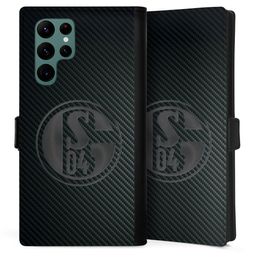 DeinDesign Galaxy S22 Ultra Handy Klapph&uuml;lle Handyh&uuml;lle aus Kunst Leder schwarz Flip Case Fc Schalke 04 Metallic Look Carbon Sideflip mit langer Lasche