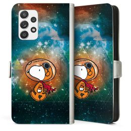 DeinDesign Galaxy A52s 5G Handy Klapph&uuml;lle Handyh&uuml;lle aus Kunst Leder wei&szlig; Flip Case Official Licensed Product Snoopy Astronaut Sideflip mit Lasche