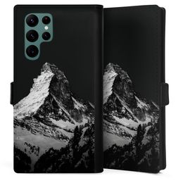 DeinDesign Galaxy S22 Ultra Handy Klapph&uuml;lle Handyh&uuml;lle aus Kunst Leder schwarz Flip Case Mountain Snow Mountain Top Sideflip mit langer Lasche