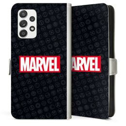 DeinDesign Galaxy A52s 5G Handy Klapph&uuml;lle Handyh&uuml;lle aus Kunst Leder wei&szlig; Flip Case Logo Marvel Comic Sideflip mit Lasche