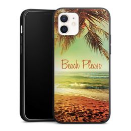 DeinDesign iPhone 12 Handy Premium Silikon H&uuml;lle Handyh&uuml;lle schwarz Case Palm Tree Urlaub Beach Silikon Premium Case
