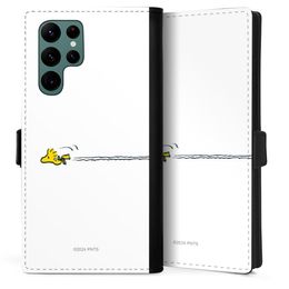 DeinDesign Galaxy S22 Ultra Handy Klapph&uuml;lle Handyh&uuml;lle aus Kunst Leder schwarz Flip Case Peanuts Official Licensed Product Children Sideflip mit langer Lasche