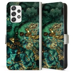 DeinDesign Galaxy A52s 5G Handy Klapph&uuml;lle Handyh&uuml;lle aus Kunst Leder wei&szlig; Flip Case Muster Glitzer Marble Sideflip mit Lasche