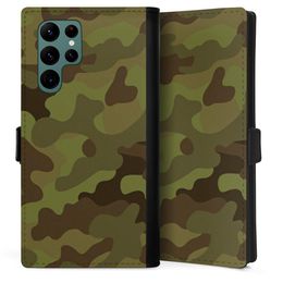 DeinDesign Galaxy S22 Ultra Handy Klapph&uuml;lle Handyh&uuml;lle aus Kunst Leder schwarz Flip Case Camouflage Tarnmuster Army Sideflip mit langer Lasche